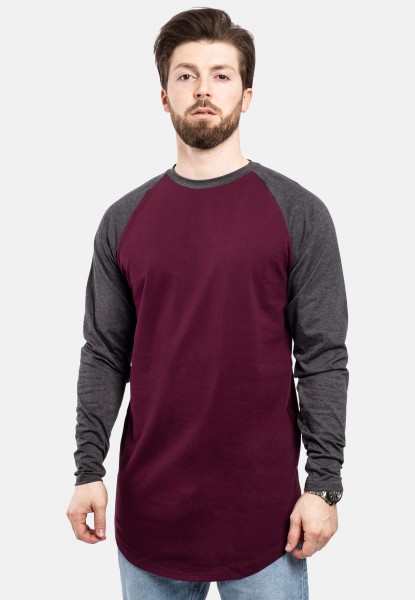 Longline Baseball T Shirt Maroon Charcoal Blackskies Online Shop